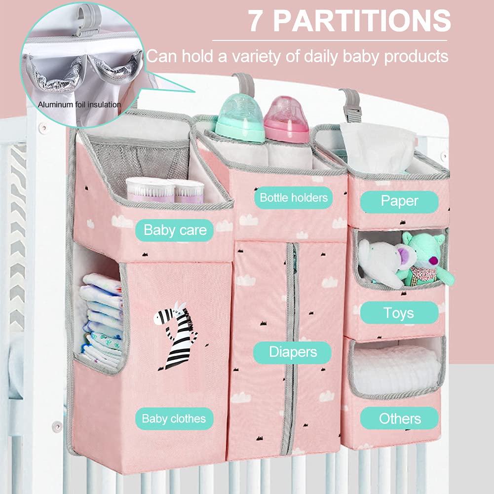 TOCKONIMN Hanging Diaper Caddy Organizer for Baby Crib - 3-in-1 Diaper Stacker for Changing Table Nursery Organization Storage Holder for Baby Essentials Attachment Portable Combining Clothing