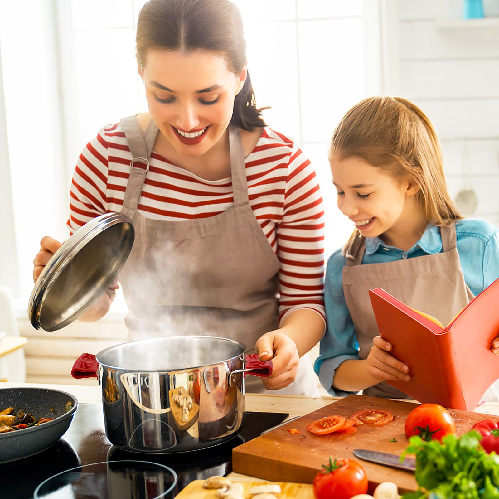 2 Pairs Silicone Pot Handle Covers, Heat Resistant Cast Iron Handle Cover Silicone Assist Hot Handle Holder Sleeves for Cast Iron Pans Woks Griddles Skillets
