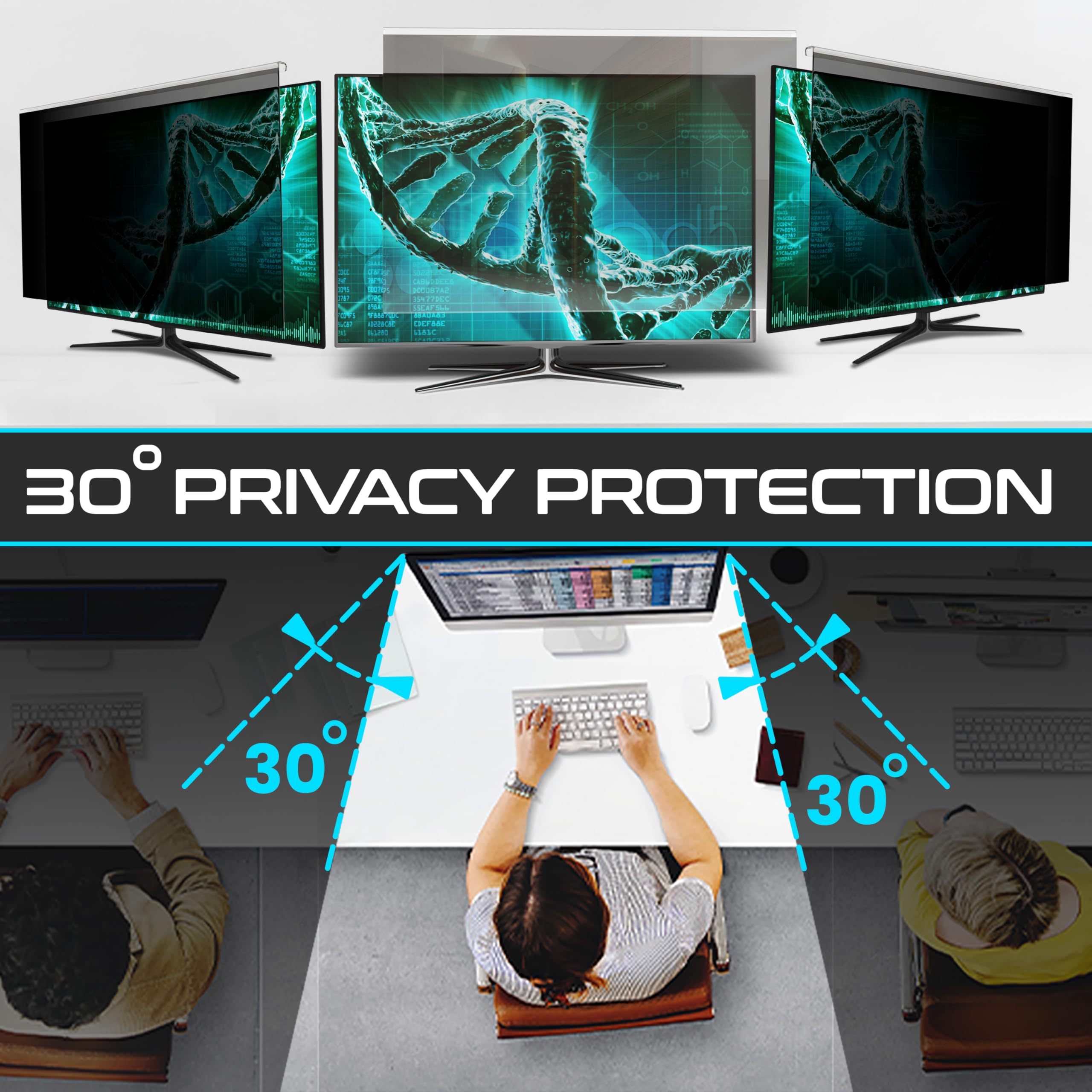 EZ-Pro Screen Protector Privacy Screen Panel for 24 inches (Screen Measured Diagonally) Computer Monitor, Anti Blue Light and Easy Installation, Screen Panel Size 12.6" Height x21.5 Width