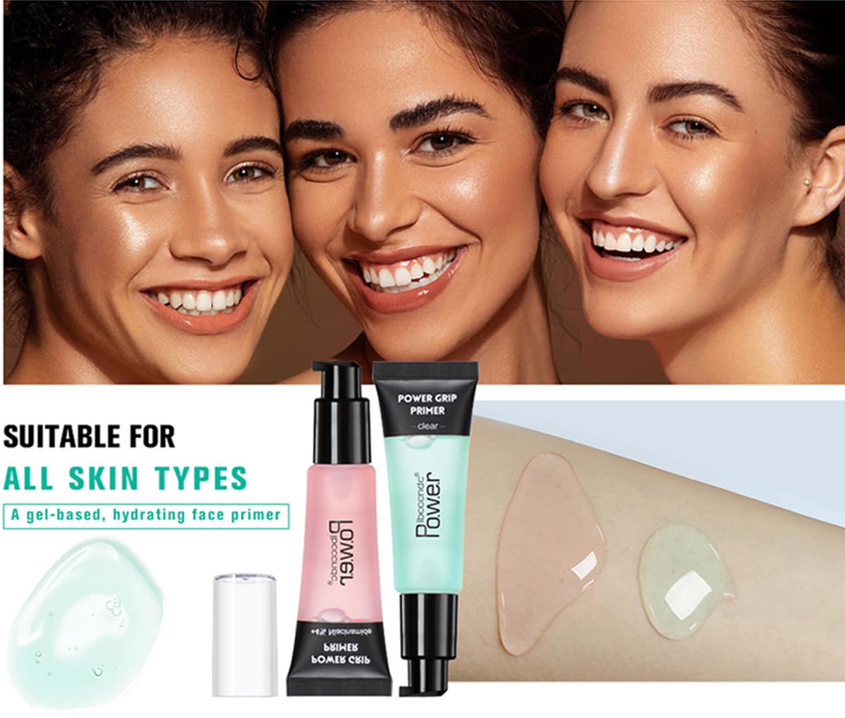 2 Pcs Power Grip Primer for Face Foundation,Hydrating Base Face Primer Gel Long-Wear Primer Foundation Face Moisturizes Makeup for Oily and Dry Skin (Evens Skin Tone+Hydrates Skin)