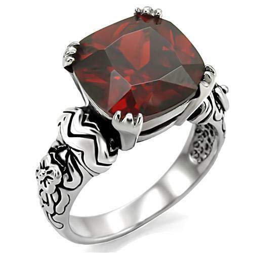 16.08ctw Simulated Red Garnet Square CZ Bali Style Stainless Steel Ring Sz 5-8