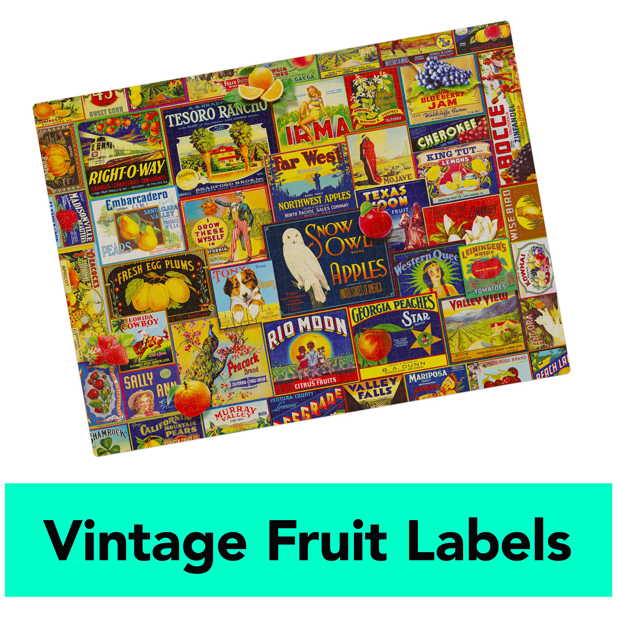 2-Pack of 1000-Piece Jigsaw Puzzles, Retro Comics and Fruit Labels, Puzzles for Adults and Kids Ages 8+, Amazon Exclusive