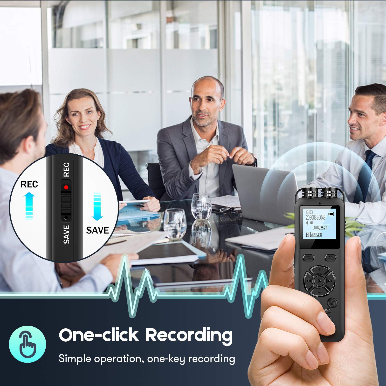 Aomago 32GB Digital Voice Recorder for Lectures Meetings - A36 Audio Recorder with Playback Support External Microphone and Line in Recording 1536Kbps Recording Dictaphone