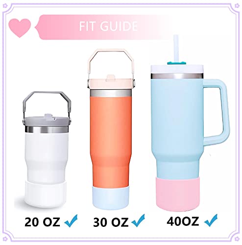 2Pcs Silicone Bumper Boot for Stanley Quencher Adventure 40oz Tumbler with Handle & Stanley IceFlow 20oz 30oz, Protective Water Bottle Bottom Sleeve Cover, Stanley Tumbler Accessories (Pink 2pcs)