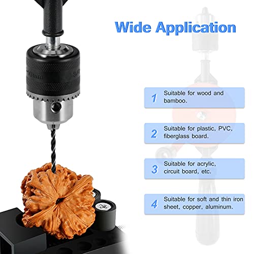 OCR Hand Drill Manual Crank Drill 3/8 inch (1.5mm-10mm) Precision Chucks Hand Drill with 2Pcs Drill Bit Set for Wood Plastic Acrylic Circuit Board Punching