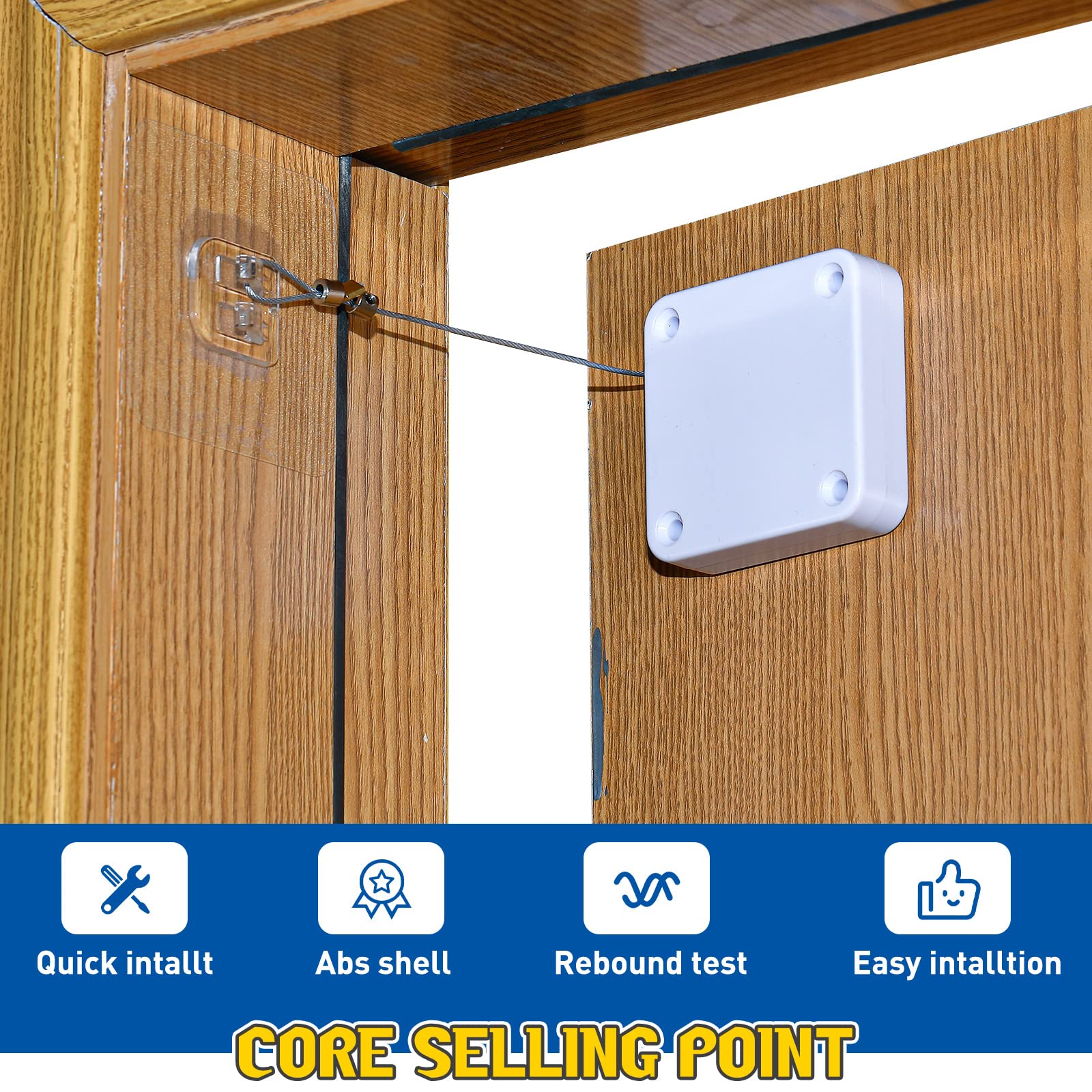 2 Pcs Punch-Free Automatic Sensor Door Closer, 1200g Multifunctional Sliding Screen Automatic Door Closer with Steel Drawstring, Storm Closer Door for Internal, Home Residential, Bathroom, Bedroom