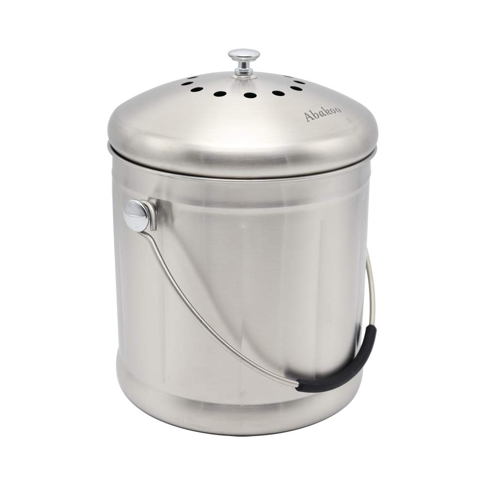 Abakoo 1.8 Gallon Compost Bin Container Kitchen Compost Bin, Compost Pail with Stainless Steel Lid, Countertop Kitchen Trash Can (includes totally 2 filters)