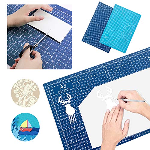 AIRGAME Self Healing Cutting Mat 18"x12" Non-Slip PVC Double Sided 5-Ply A3 Art Craft Rotary Cutting Mat for Quilting, Sewing Crafts Hobby Fabric Precision Scrapbooking Project(Blue/Light blue)