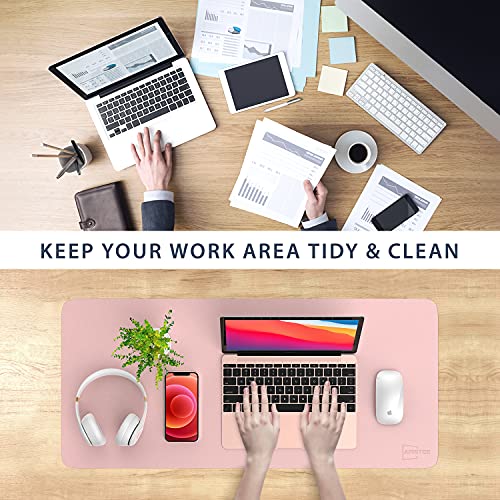 AFRITEE Desk Pad Desk Protector Mat - Dual Side PU Leather Desk Mat Large Mouse Pad, Writing Mat Waterproof Desk Cover Organizers Office Home Table Gaming Decor (Rose Pink/Silver, 23.6" x 13.8")
