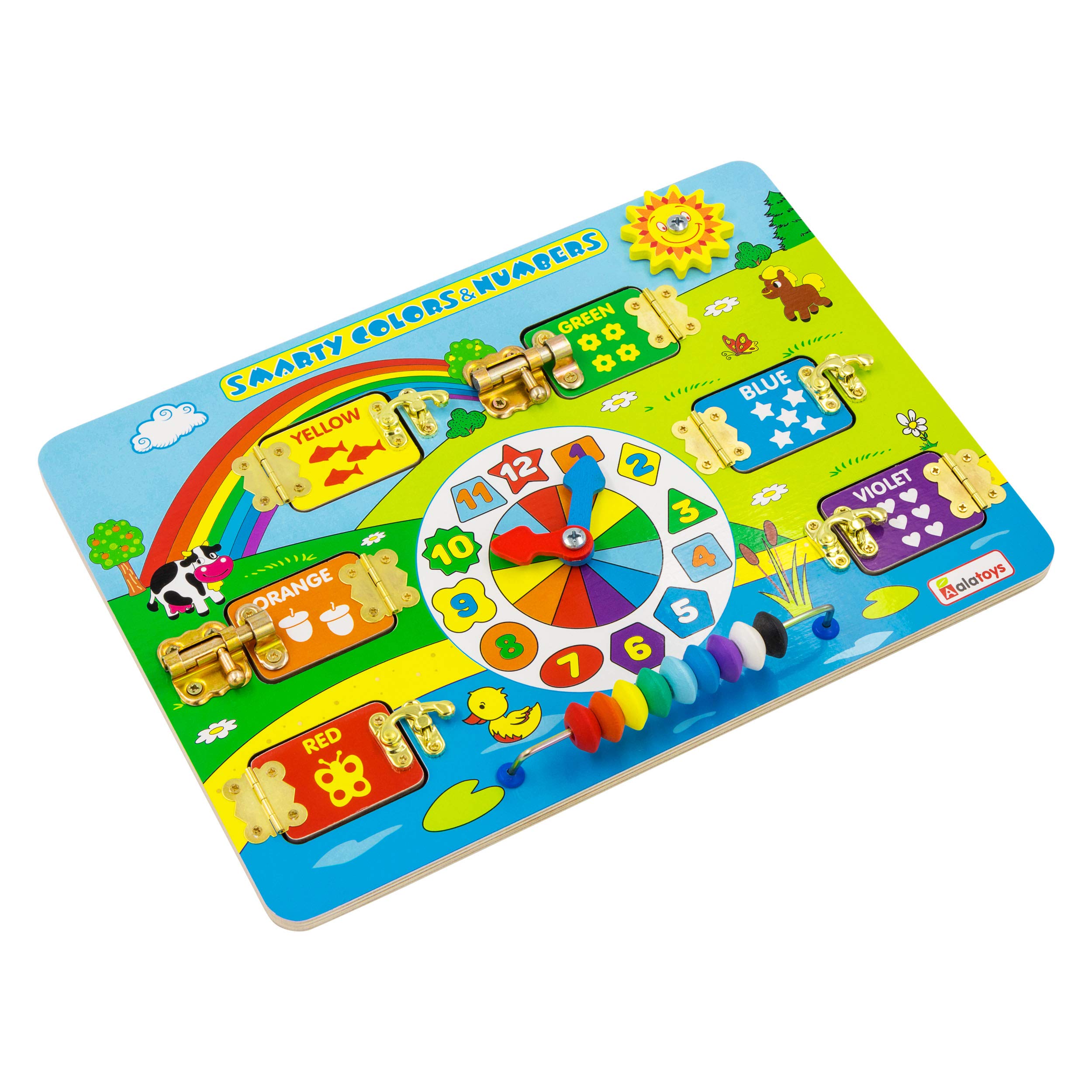 ALATOYS Fidget Toddler Baby Toy-Sensory Slime licker Candy Girl Toy-Sensory Toys-Wooden Latch and Lock Busy Board Educational Basic Motor Skills Sensory Toys with Buckle to Learning Numbers Colors