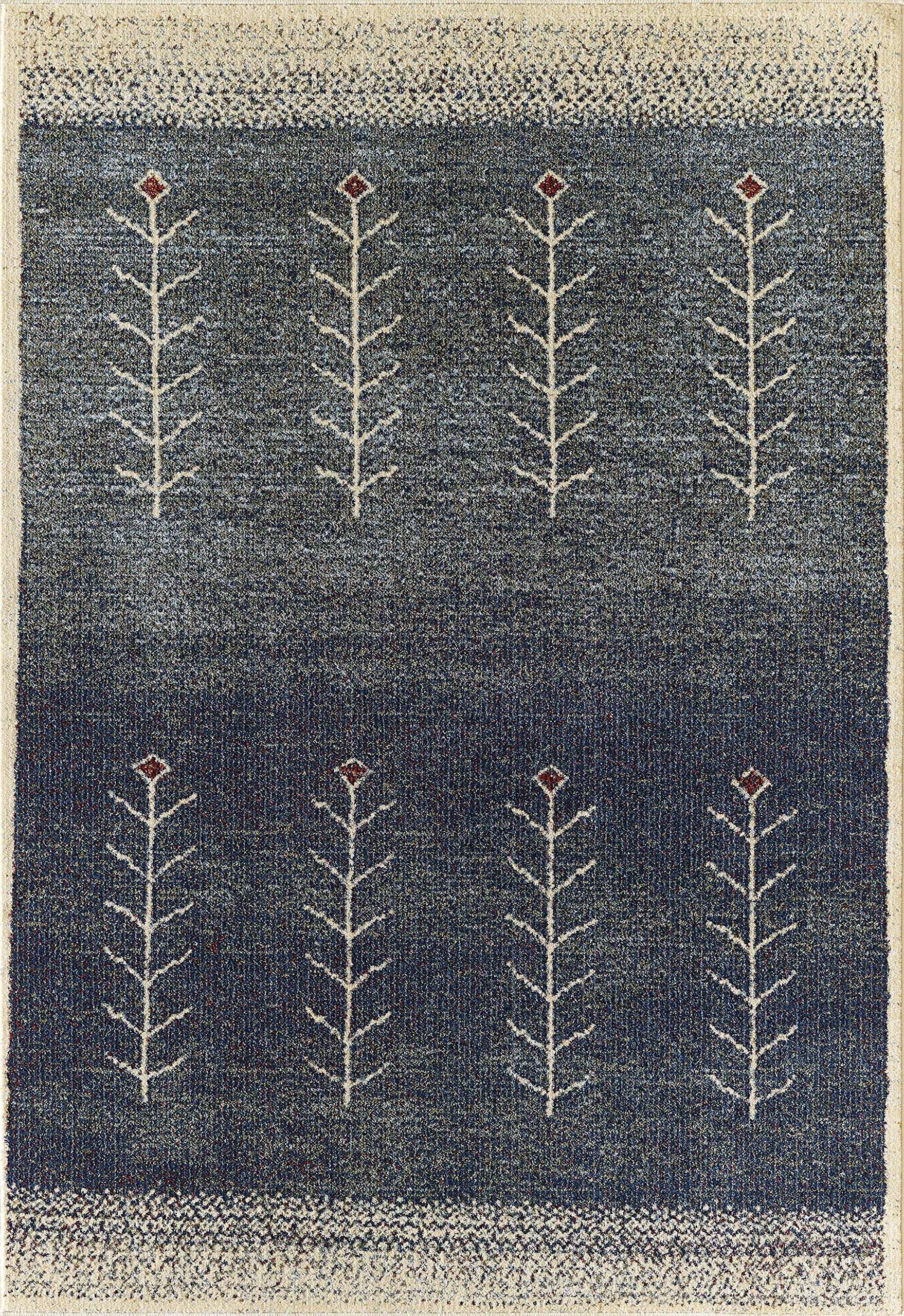 Abani Southwestern Distressed Vintage Style Area Rug, Mesa Collection - Blue & Beige Plant Stalk Design 4' x 6' Accent Rug Rugs