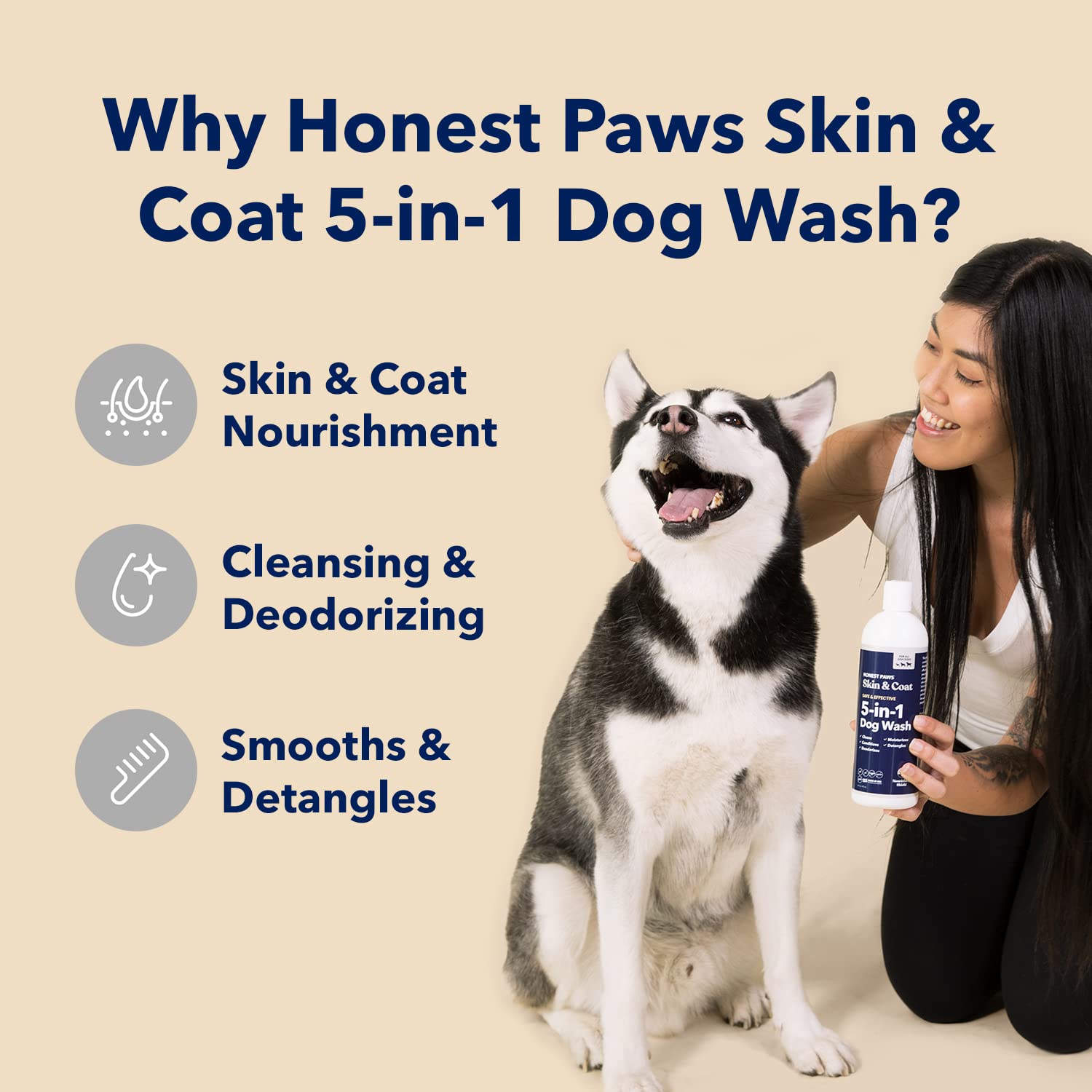 Honest Paws Dog Wash and Dog Probiotic with Prebiotic for Healthy Gut - 5-in-1 Dog Wash - Digestive and Immune Support Powder - Chicken Flavor