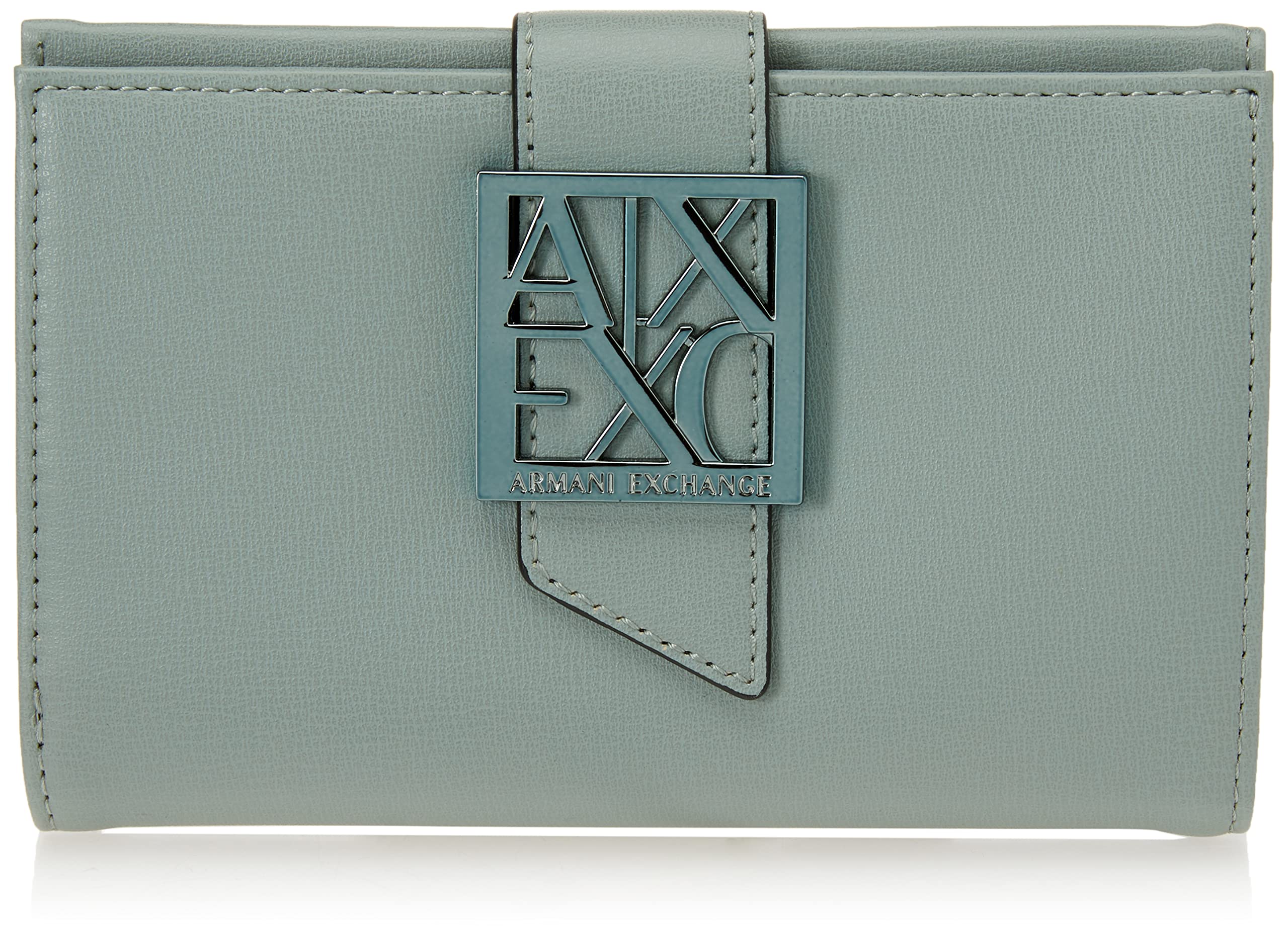 A|X Armani Exchange Women's Square Logo Flap Wallet, Magnesium, OS