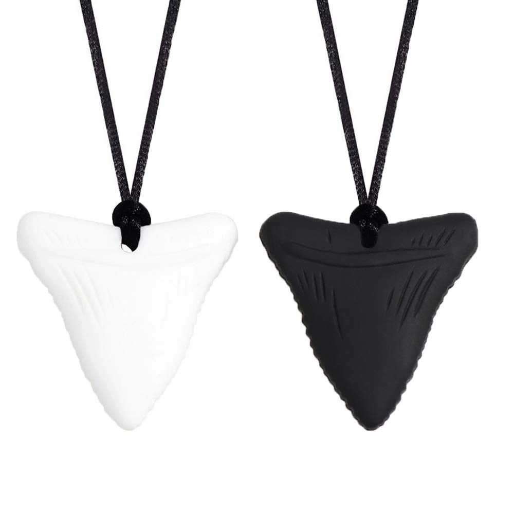 2 PCS Sensory Chew Necklaces - Chew Necklaces for Sensory Kids, Shark Tooth Necklace, Baby Teething Child Chewing Autism Adult, YQZIYOU