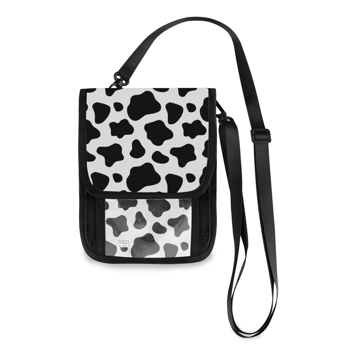 ALAZA Black And White Cow Print Small Crossbody Wallet Purse Cell Phone Bag Rfid Passport Holder with Credit Card Slots
