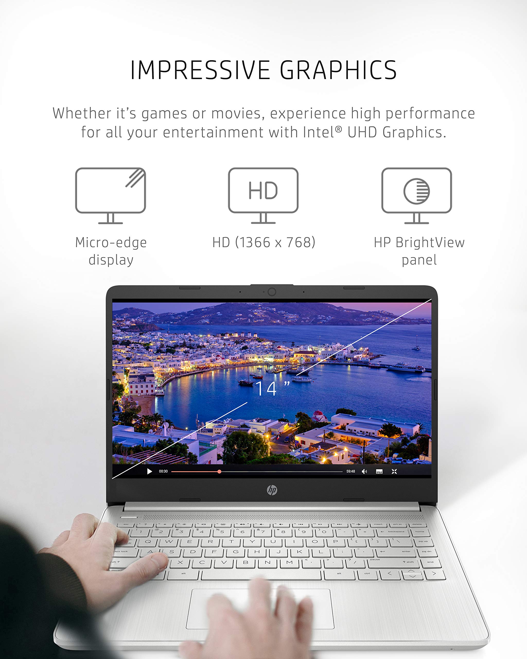 HP 14 Laptop, AMD Athlon Gold 3150U, 4 GB RAM, 128 GB SSD Storage, 14-inch HD Display, Windows 10 in S Mode, Long Battery Life, Webcam with Dual Mics, Thin & Light Design (14-fq0090nr, 2021)