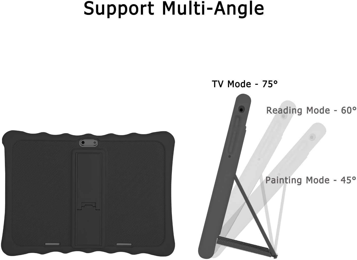 FEONAL Tablet Silicone Case for 10 inch, Adjustable Stand Case Cover Compatible with Dragon Touch, Lectrus 10.1, Hoozo 10, CHENEN P1 P2, Manjee 10, FLYINGTECH 10, Winsing 10, WECOOL 10.1 (Black)