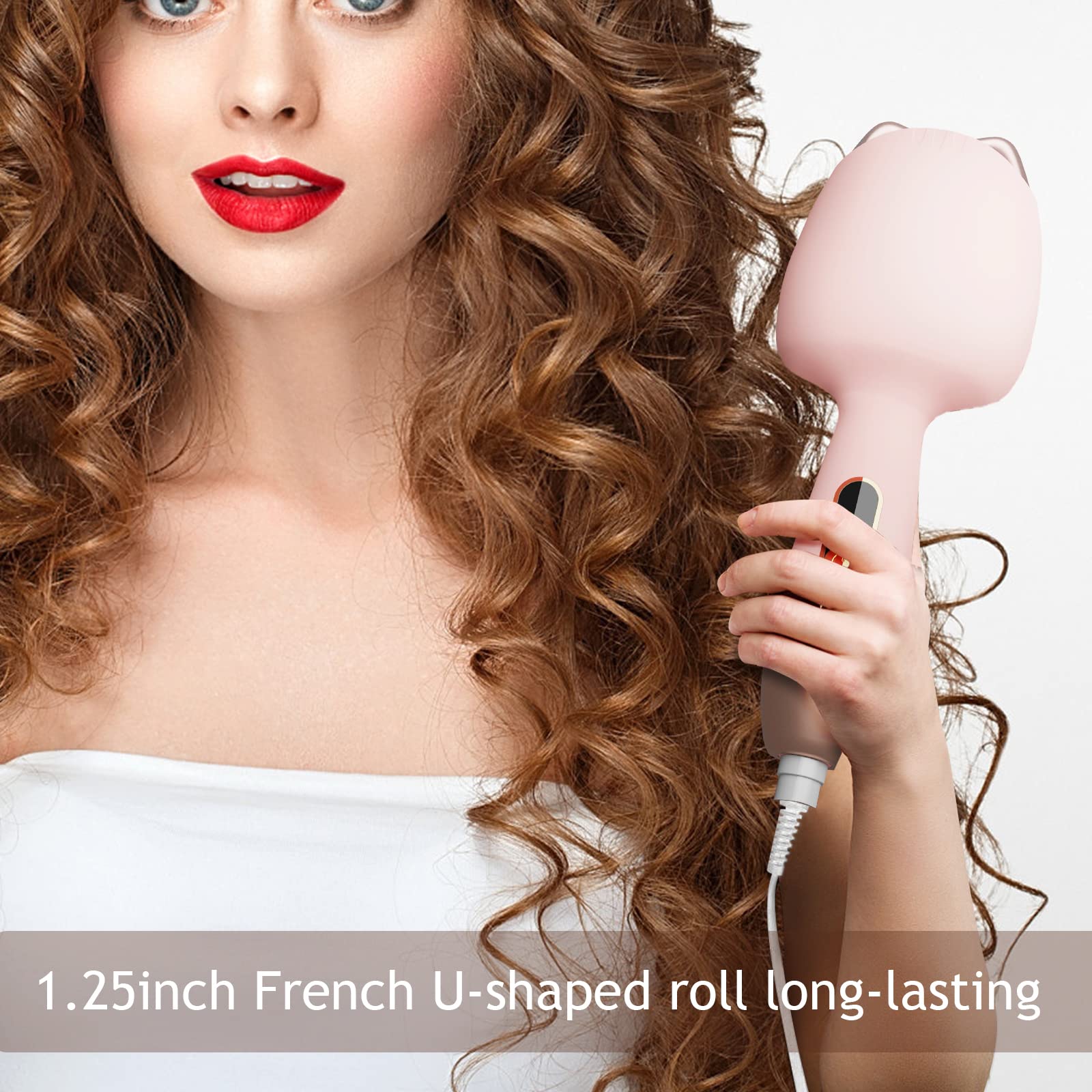 32MM Egg Roll Hair Waving Iron Purple 1/1/4 Inch Curling Wand Professional 2 Barrel Curling Iron, Hair Curler Crimper Waver Styling Tools & Appliances with Multifunctions (Pink)