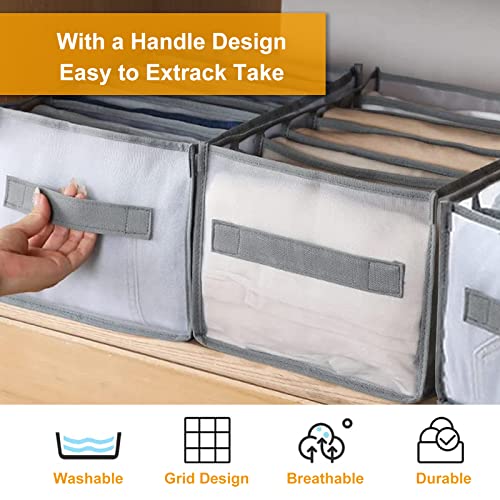 2PCS Upgrade Wardrobe Closet Organizers,7&9-Grids Washable Clothes Organizer with Handles for Jeans,Folded Clothes Organizer Nylon Compartments Storage Bins
