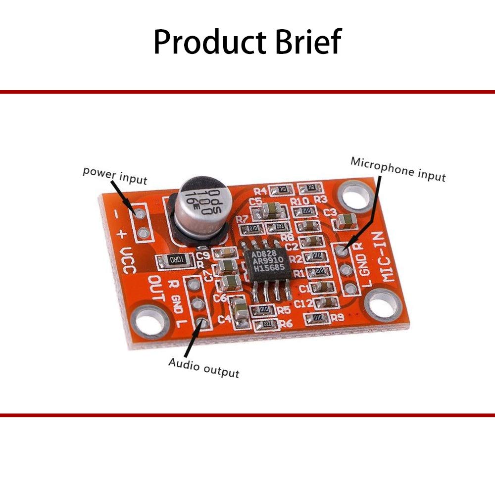 Acxico 1Pcs AD828 Stereo Dynamic Microphone Preamplifier Board Pickup Module DC 3.8V-15V MIC Preamp Module