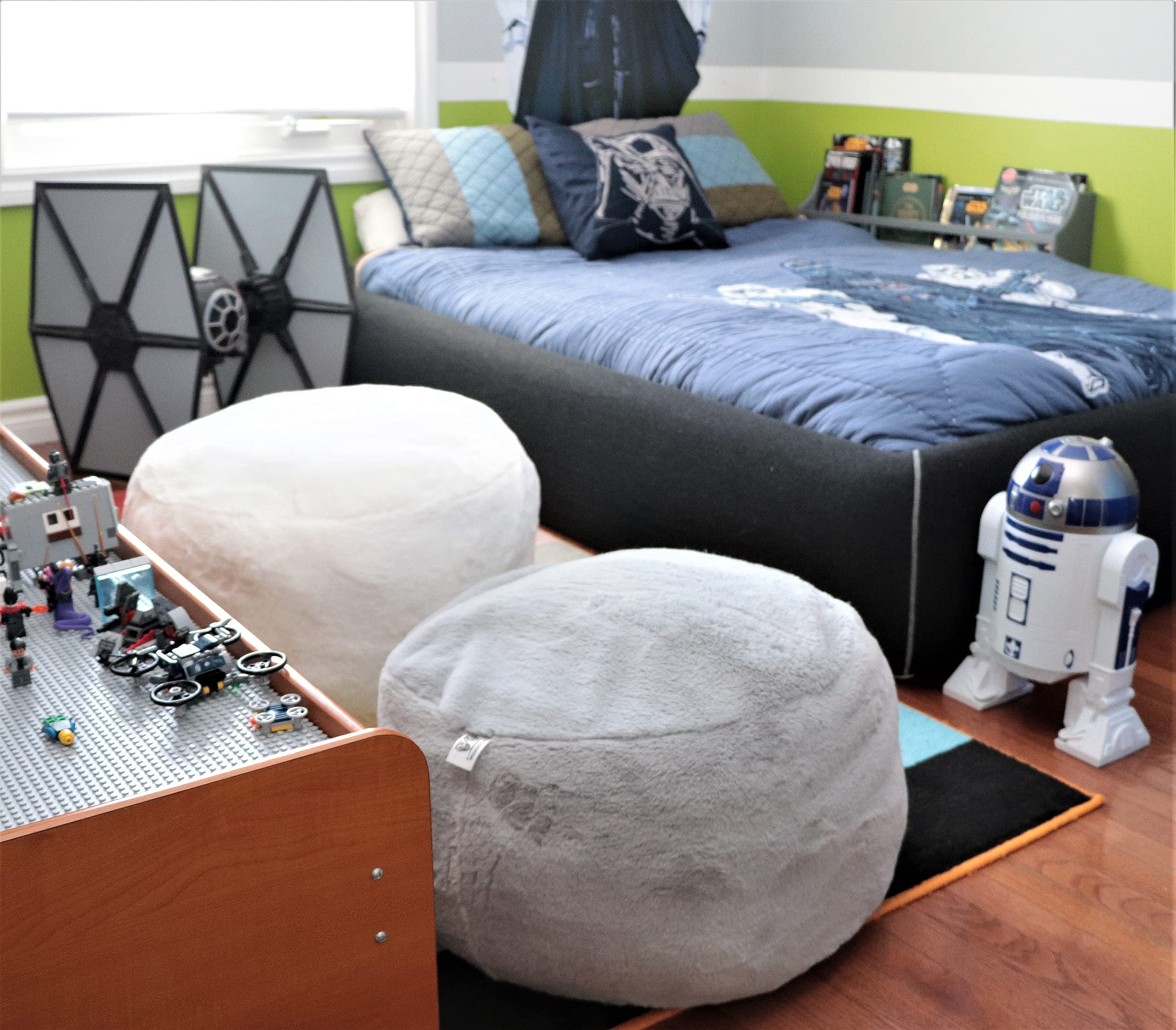 MiniOwls Plush Toy Storage Bean Bag (Unfilled) β Light Bunny Gray Faux Furry Ottoman β Sensory Soft Teddy Bear Organizer with a Zipper. Pouf 20x20x15 inch. (Light Grey, Medium)