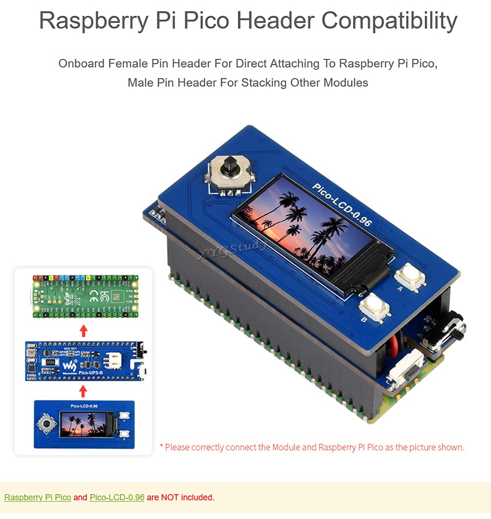 UPS Module for Raspberry Pi Pico with Uninterruptible Power Supply Li-po Battery via I2C, Stackable Design @XYGStudy (Pico-UPS-B)