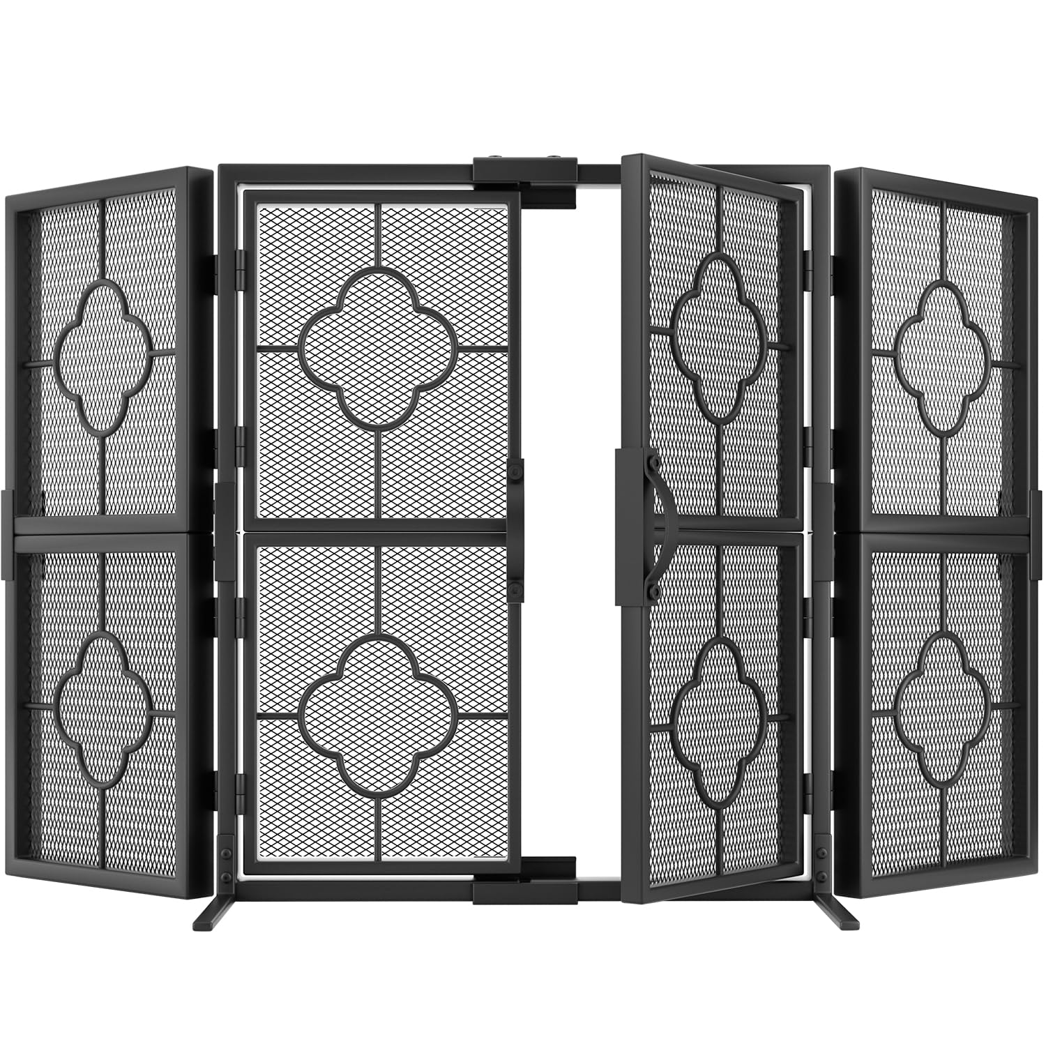 Amagabeli 48 x 28 Inch Fireplace Screen with Doors 3 Panel Foldable Wrought Iron Furnace Fireguards Fireplace Cover Free Standing Large Screen for Fireplace Wood Burning Metal Mesh Fire Spark (Black)
