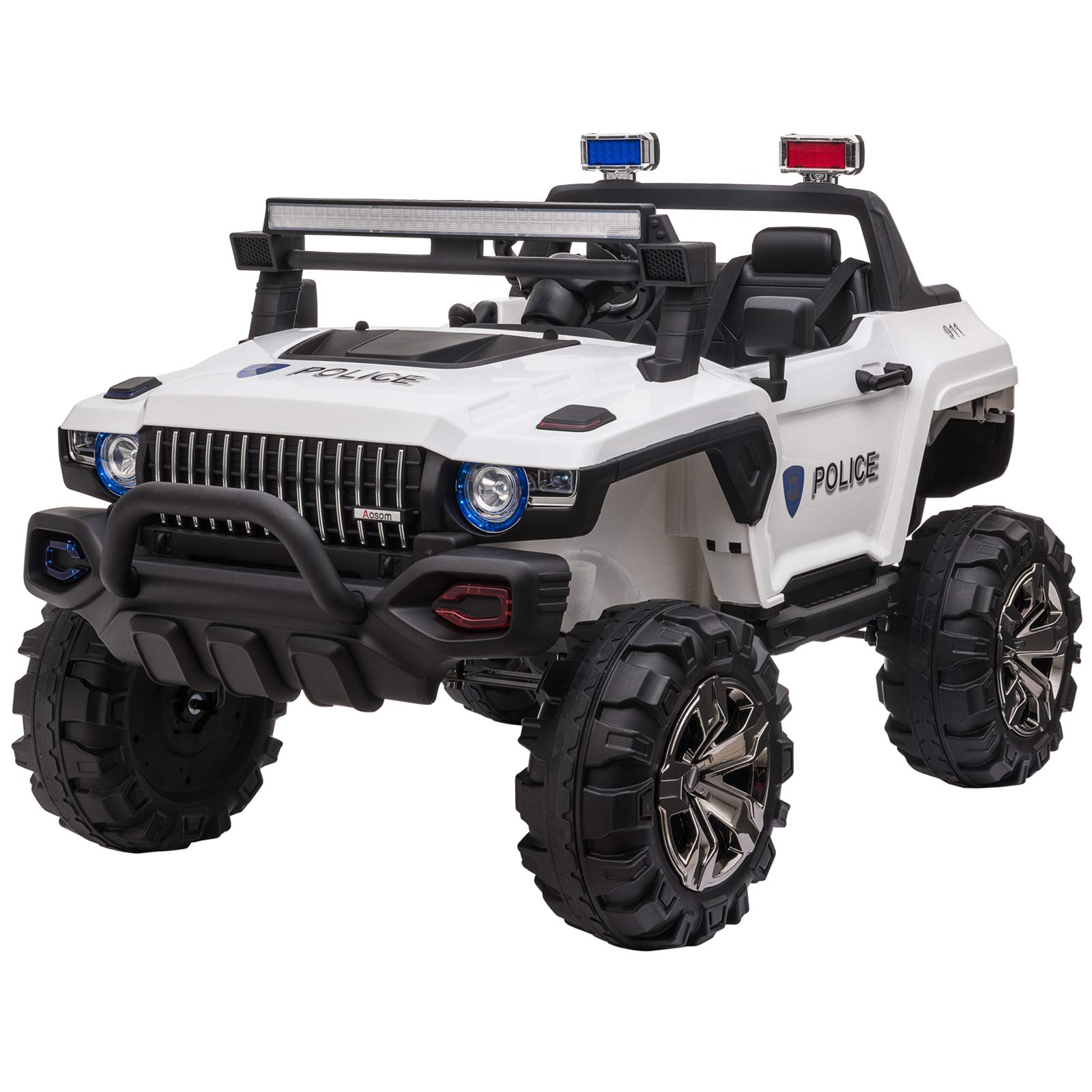 Aosom 53" L 2-Seater 12V Police Car Ride On Truck with Remote Control, Battery Operated Electric Car for Kids with Suspension, MP3 Player, Lights, Music, Horn, White