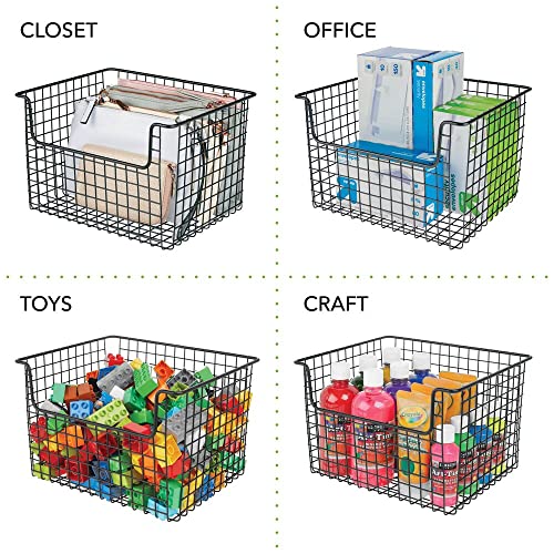 mDesign Metal Wire Food Storage Basket Organizer with Front Dip Opening for Organizing Kitchen Cabinets, Pantry Shelf, Bathroom, Laundry Room, Closets, Garage, Concerto Collection, Black