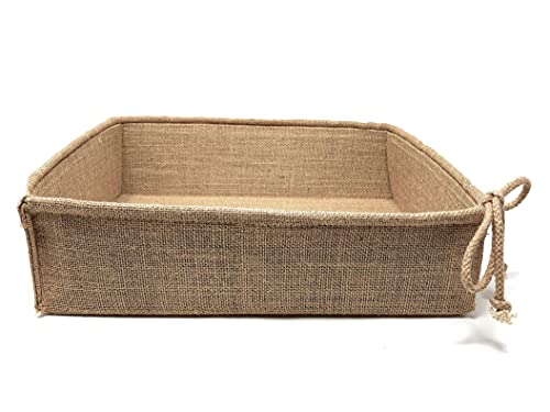Decorative Basket Rectangular Burlap Fabric Storage Bin Collapsible Organizer for Home, Decor and Gifts (Large 14 x 9.75 x 4 inches)