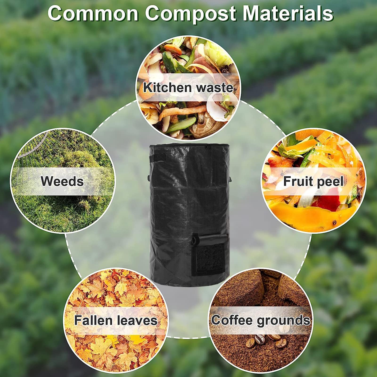 34 Gallon Compost Bin Bags-Outdoor Garden Compost Bin Bags Garden Yard Grow Bags (Black 1 Piece)