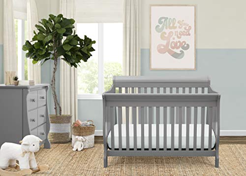 Delta Children Canton 4-in-1 Convertible Crib, Grey + Serta Perfect Slumber Dual Sided Recycled Fiber Core Crib and Toddler Mattress (Bundle)