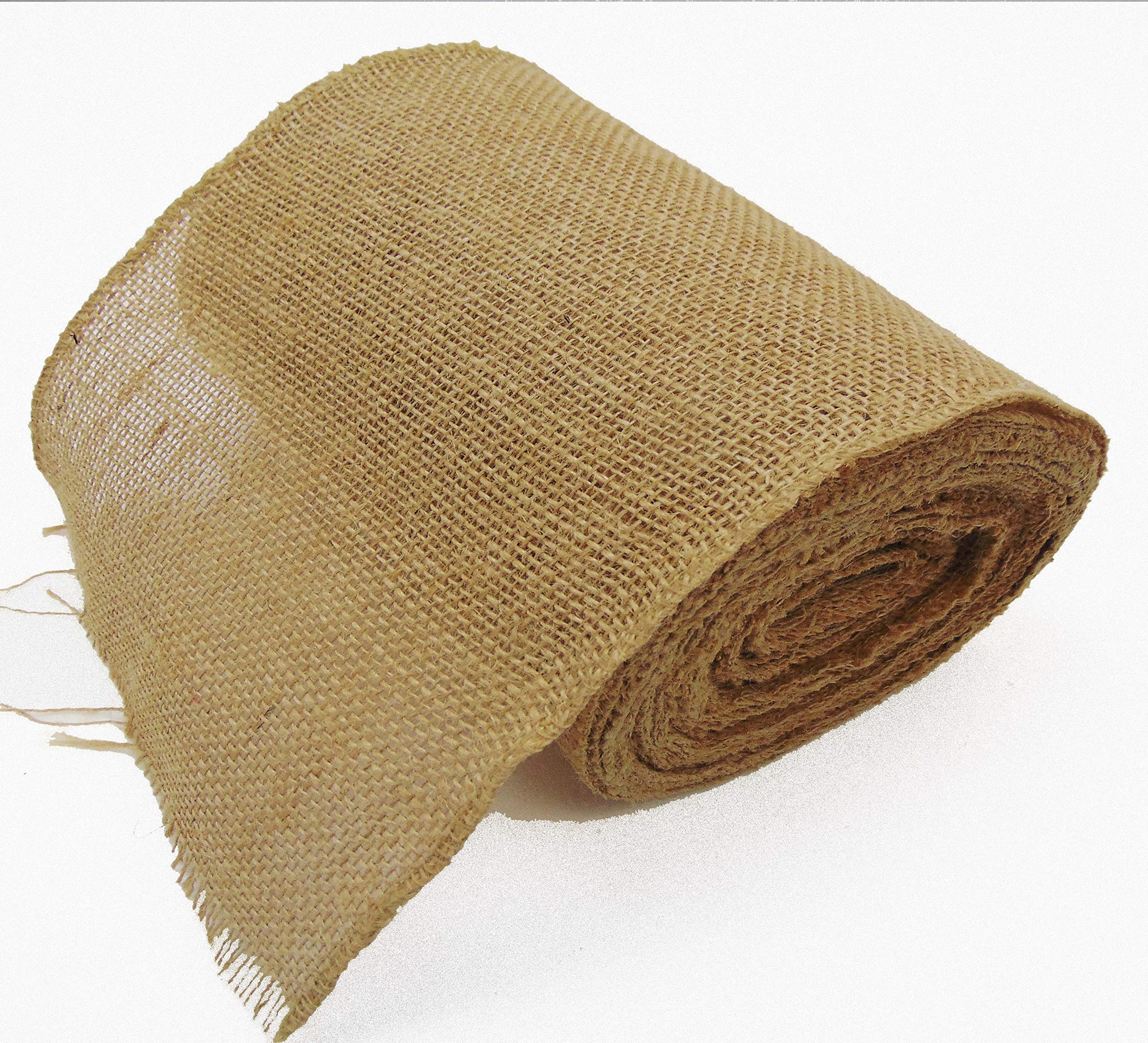 8 inch wide by 60 feet long tight weaved burlap tree plants wrap for protection ribbon | high density finished edges country style indoor outdoor table runner