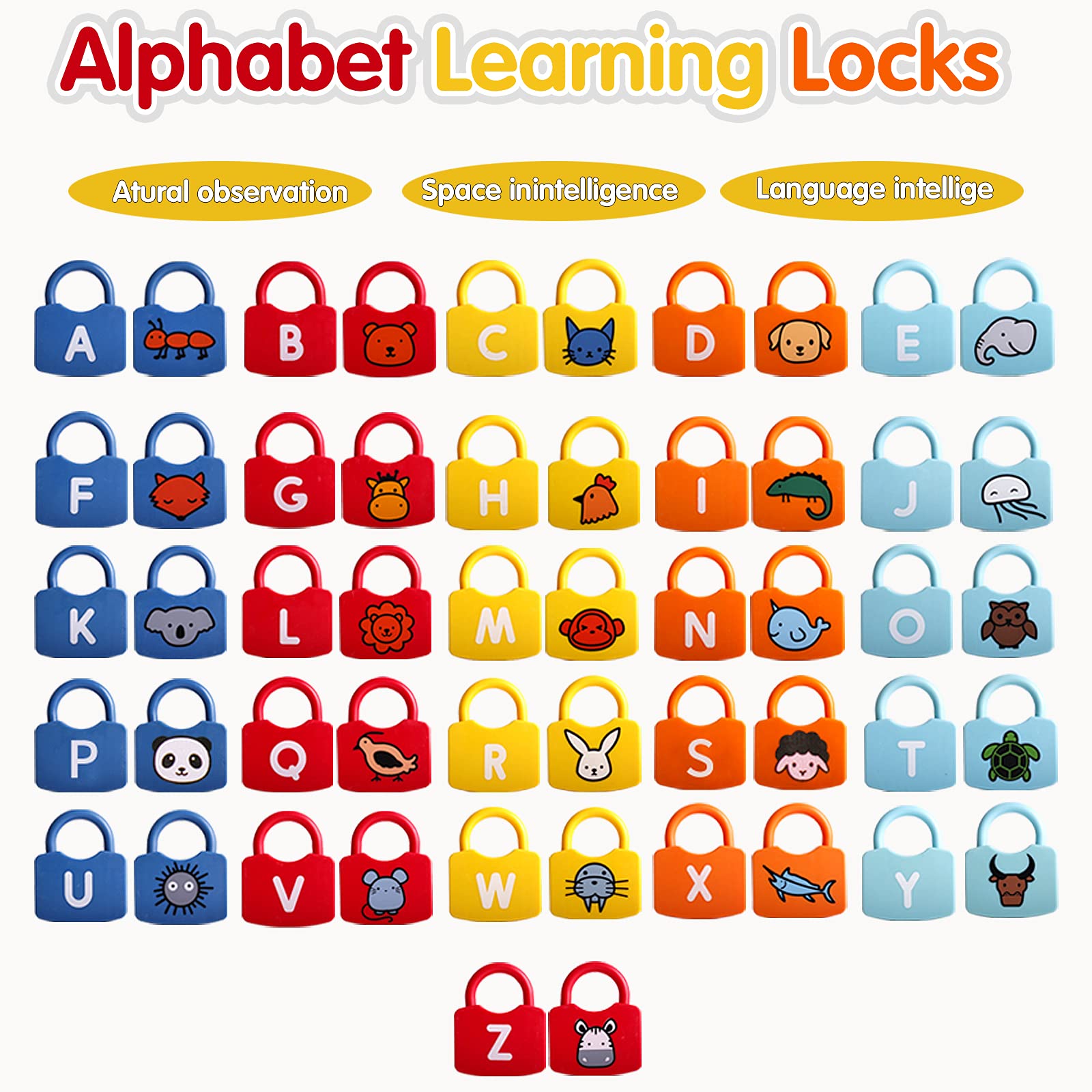ABC Children's Learning Lock Educational Alphabet Set, Suitable for Early Childhood Education Toys for Toddlers, with 26 Locks and 26 Keys, Preschool Alphabet Learning Games for 3 Years Old and Above