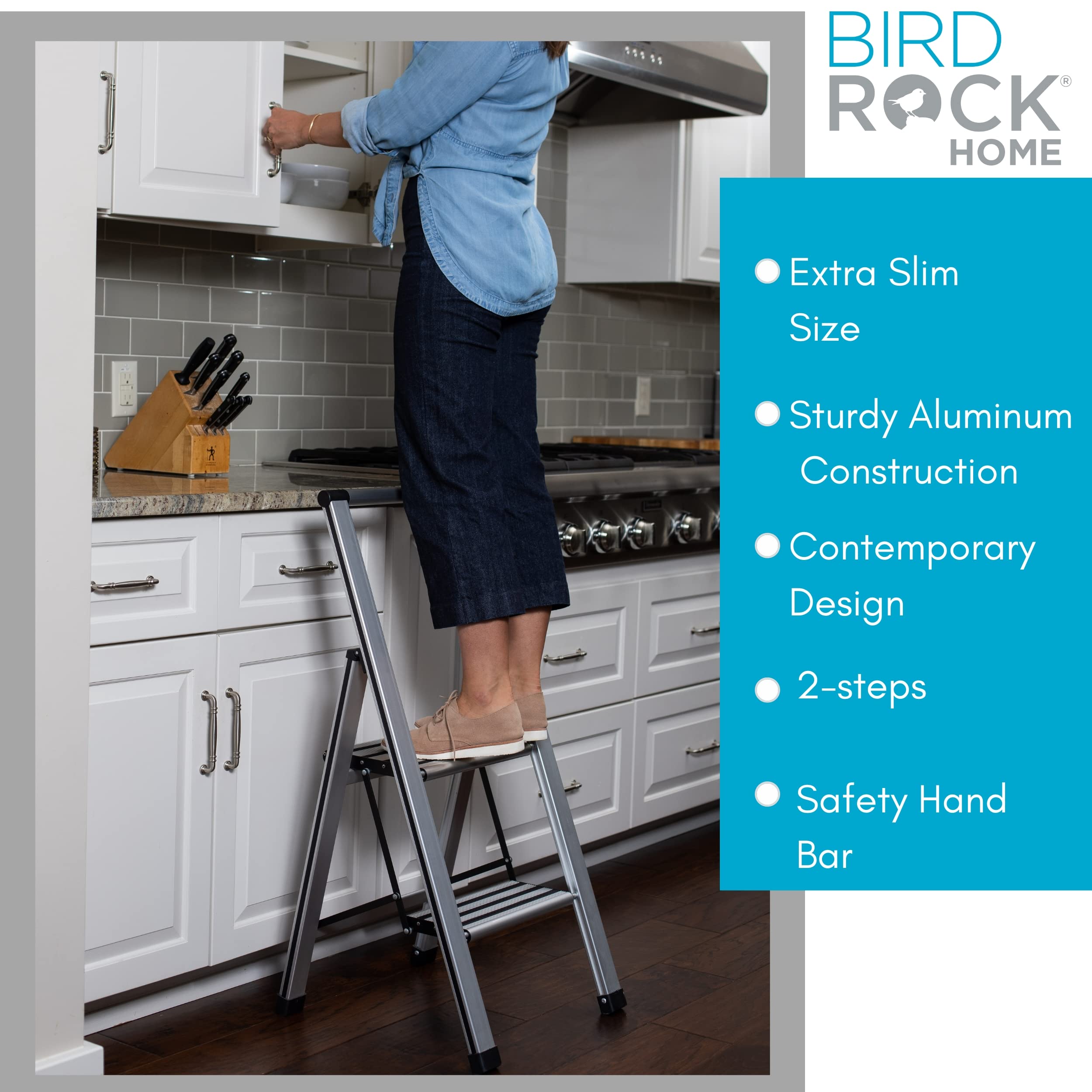 2 Step Ladder | 2 Anti-Slip Steps | Folding Step Stool | 250 lb. Capacity