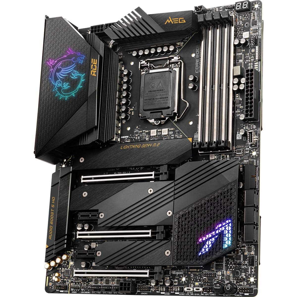 MSI MEG Z590 ACE Gaming Motherboard (ATX, 11th/10th Gen Intel Core, LGA 1200 Socket, SLI/CFX, DDR4, PCIe 4, M.2 Slots, USB 3.2 Gen 2, Wi-Fi 6E, Mystic Light RGB)