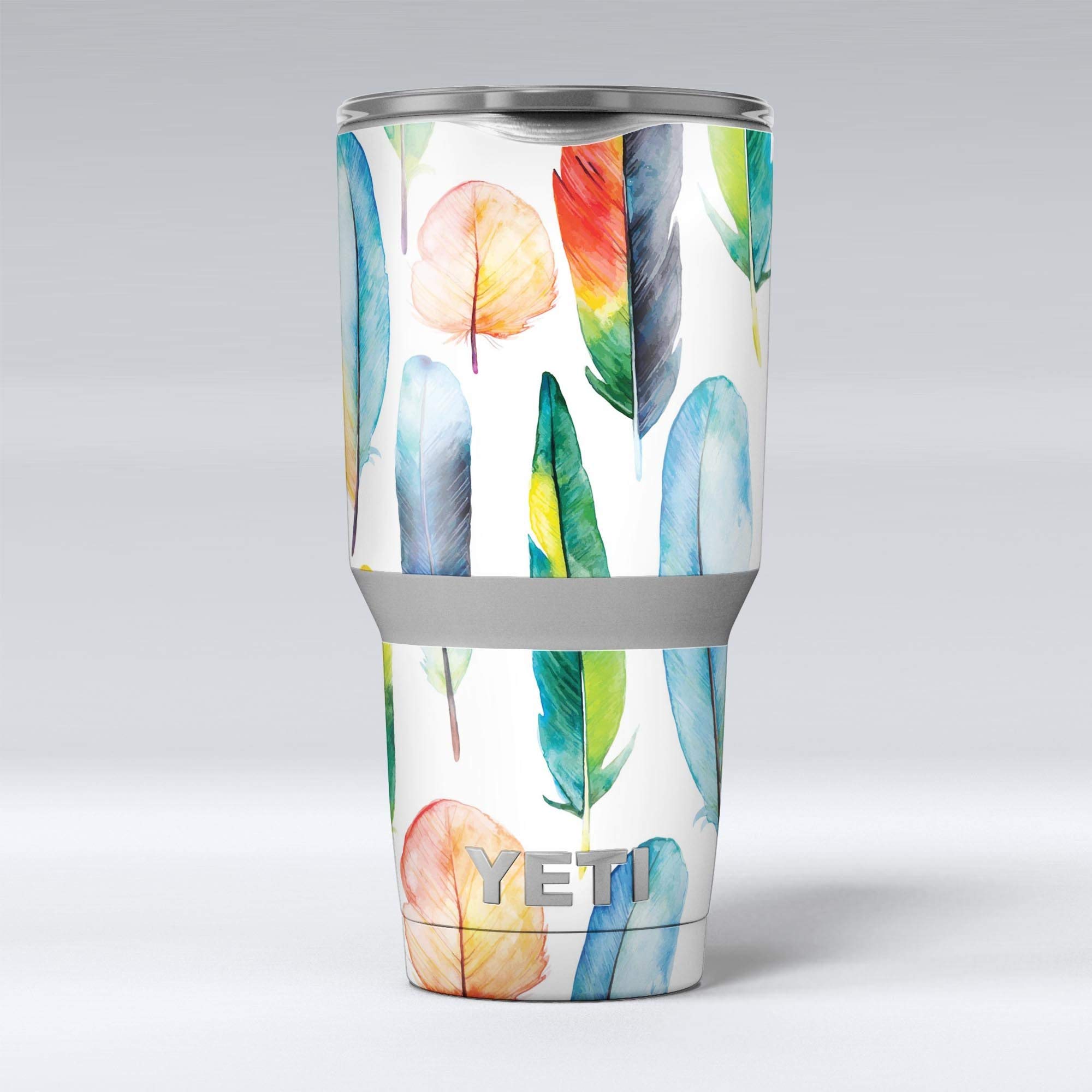 Design Skinz Bright Water Color Painted Feather - Skin Decal Vinyl Wrap Kit Compatible with The Yeti Rambler Cooler Tumbler Cups
