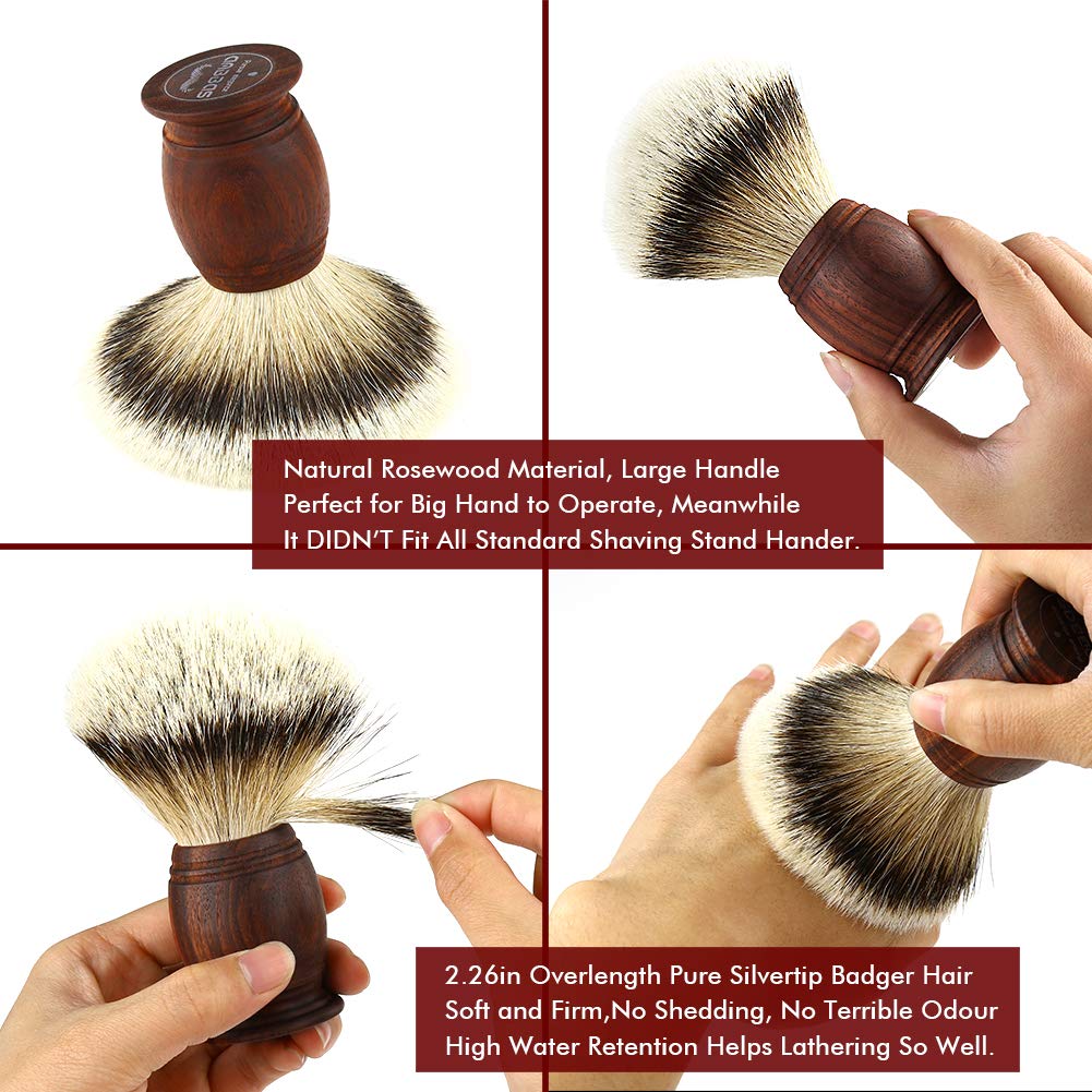 Anbbas 4.9inches Giant Shaving Brush Silvertip Badger Hair Quality Rosewood Handle, Perfect with Shaving Soap Cream, DE Straight Razor for Mens Close Shave