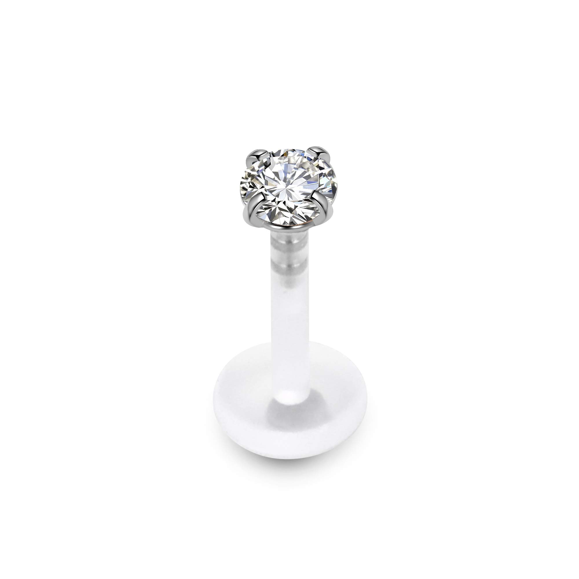 16G Clear Lip Rings Plastic Bioflex Labret Studs Cubic Zirconia Opal Cartilage Tragus Earrings Retainer for Work Monroe Medusa Helix Body Piercing Jewelry