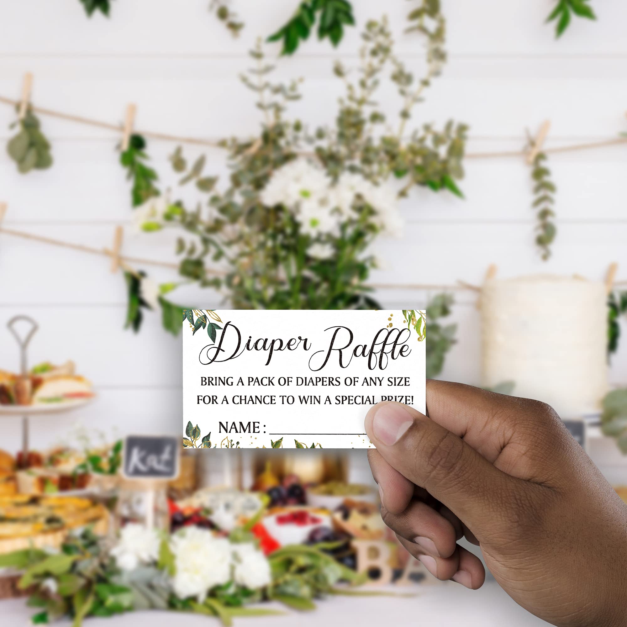Tesedupoole Diaper Raffle Sign,Diaper Raffle Baby Shower Game Kit (1 Standing Sign + 50 Guessing Cards),Greenery Raffle Insert Ticket,Baby Showers Decorations-N01