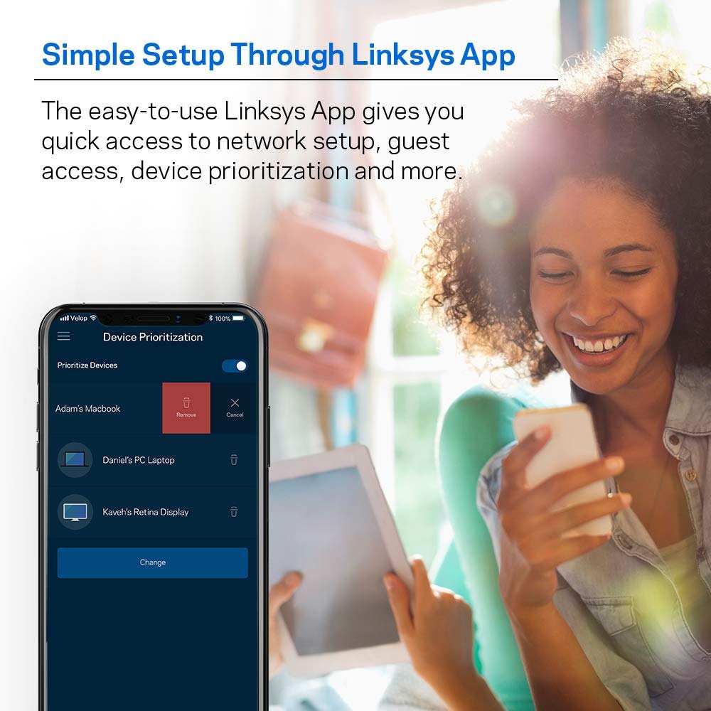 Linksys WHW0102 Velop Whole Home Smart Mesh Wi-Fi System with 2-Port Gigabit Ethernet 2 Pack, White (Renewed)