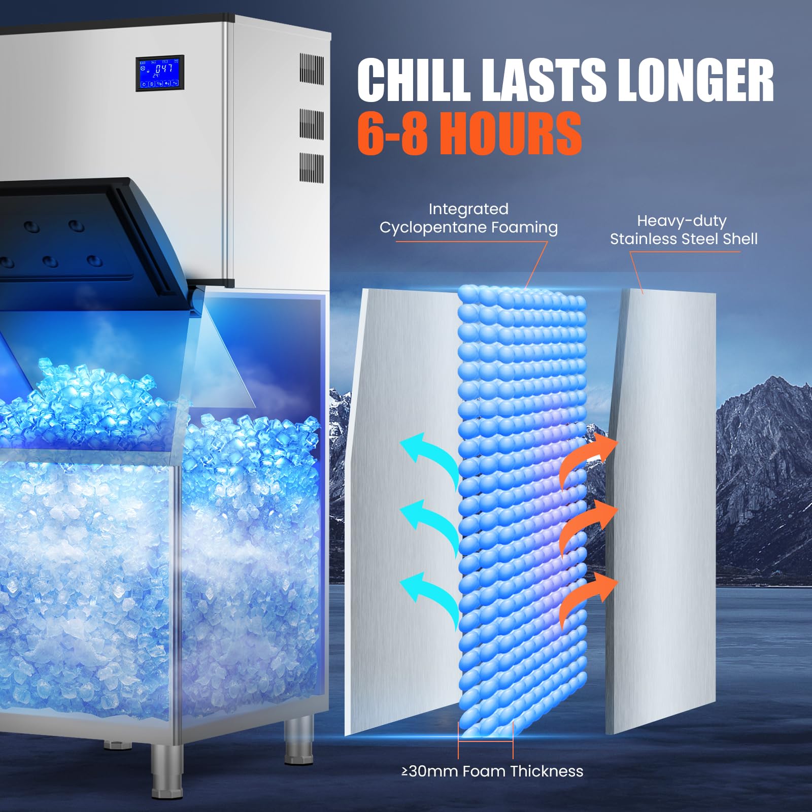 350Lbs/24H Commercial Ice Maker Machine, Pro Compressor&ETL Approval, Industrial Ice Machine, 250Lbs Storage Bin, 700W Auto Self-Cleaning, Stainless Steel Ice Maker for Bar/Cafe/Restaurant/Business