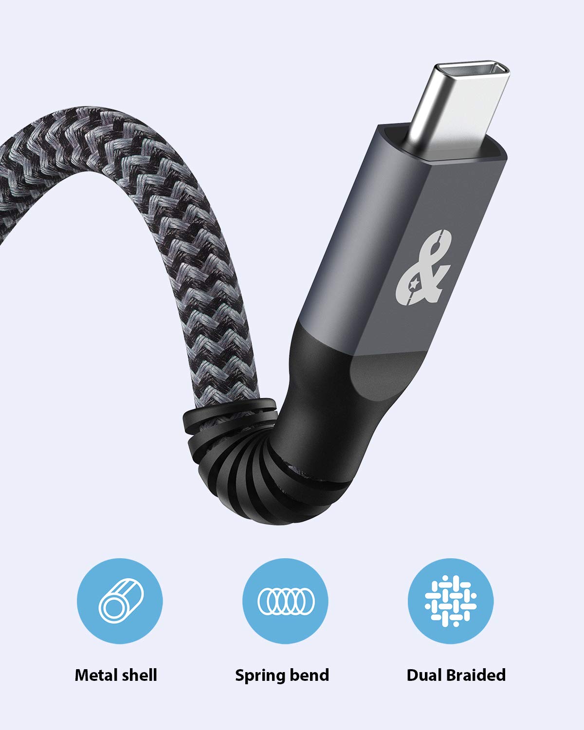 ANDNOVA USB C to USB C 3.1 Gen 2 Cable (100W 5A 20Gbps-3.3Ft) USB C Video Cable, Type C Fast Charging Compatible with iPhone 16 MacBook Air Pro M1 Pro Max, 4k 60Hz 2k 165/144/120Hz Display Monitor