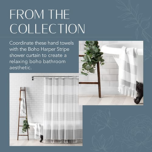 Elrene Home Fashions Boho Harper Stripe Knotted-Tassel Hand Towels, 16 Inches by 30 Inches, Set of 2,Cotton, Gray