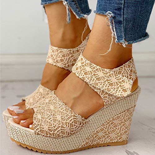 Aniywn Women Espadrilles Platform Wedges Heel Lace Up Sandals Elegant Floral Classic Ankle Strap Shoes
