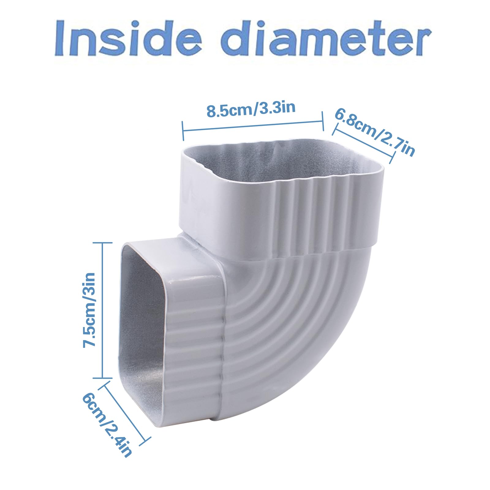2 x 3 inches Downspout Gutter Rainwater Pipe Diverter 90 Degree Aluminum Downspouts Adapter B Elbow Corner Reusable Water Pipes Fitting Connection for House Overboard System White (90 Degree B Style)