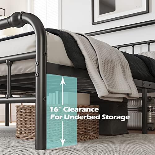 BOSRII King Size Bed Frame with Headbaord and Footboard, 18 Inches High, 3500 Pounds Heavy Duty Metal Slats Support for Mattress, No Box Spring Needed,Noise-Free, Black