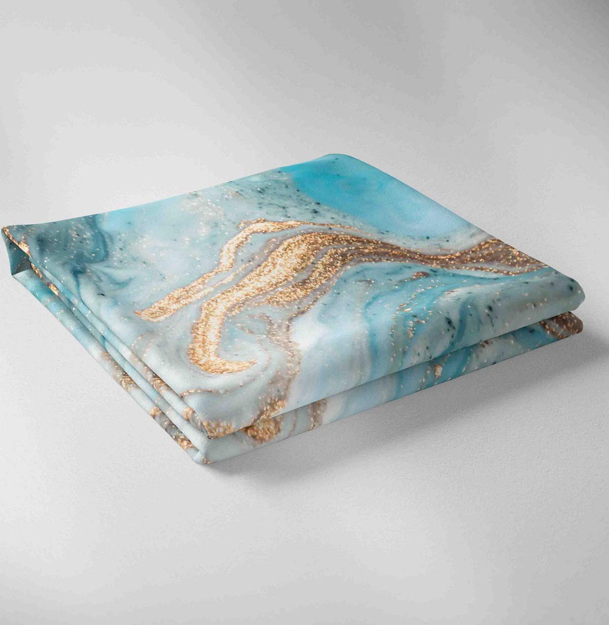 Abojoy Blue and Gold Duvet Cover Set Chic Boho Marble Surf Waves Ocean Current Printed Simple Style Ultra Soft and Easy Care Quilt Comforter Cover Set, Queen