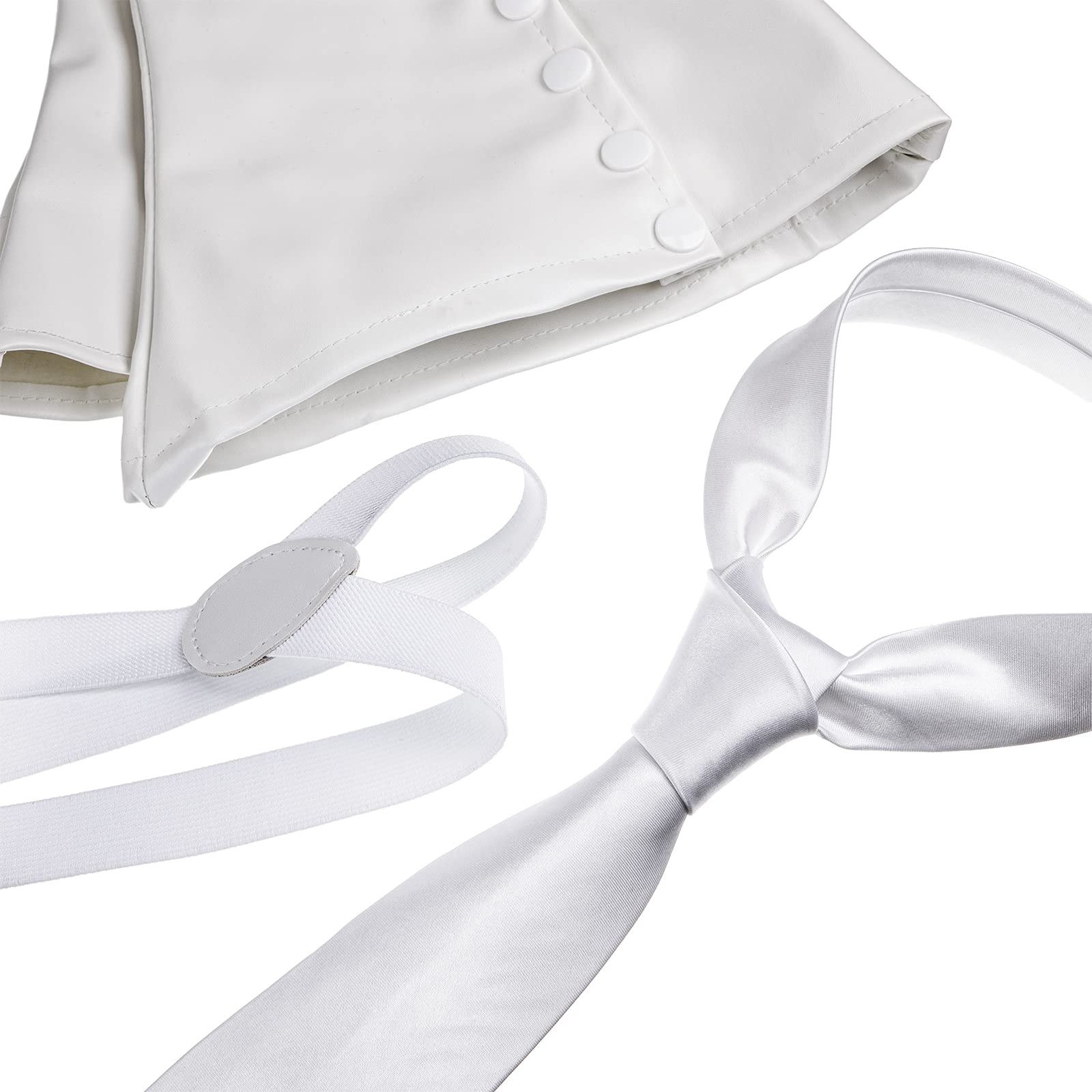 1920s White Mens Costume Accessories Set Including Gangster Spats Suspenders Y-Back Trouser Braces White Tie