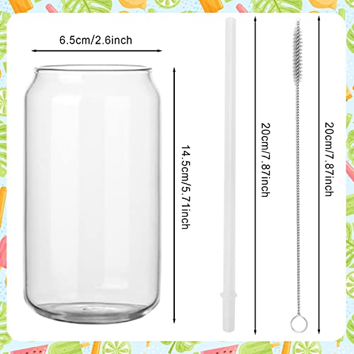 AQUAPHILE 16OZ Sublimation Beer Can Glass with Bamboo Lids and Straw - Blank Glass Ice Coffee Cups Tumbler Mugs for Juice Soda Cocktail(Clear, 2pcs)